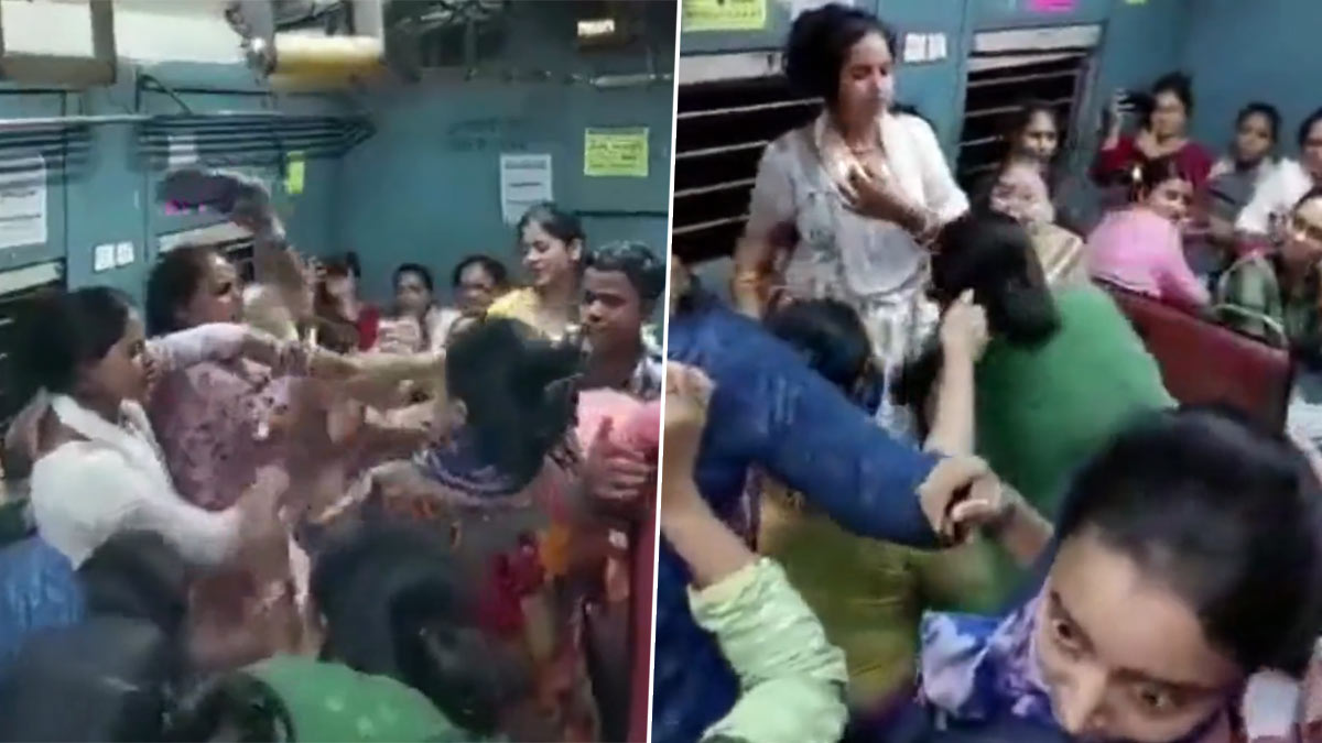 Women Fight Local Train : কলকাতার লোকাল ট্রেনে মহিলাদের হাতাহাতির দৃশ্য ...